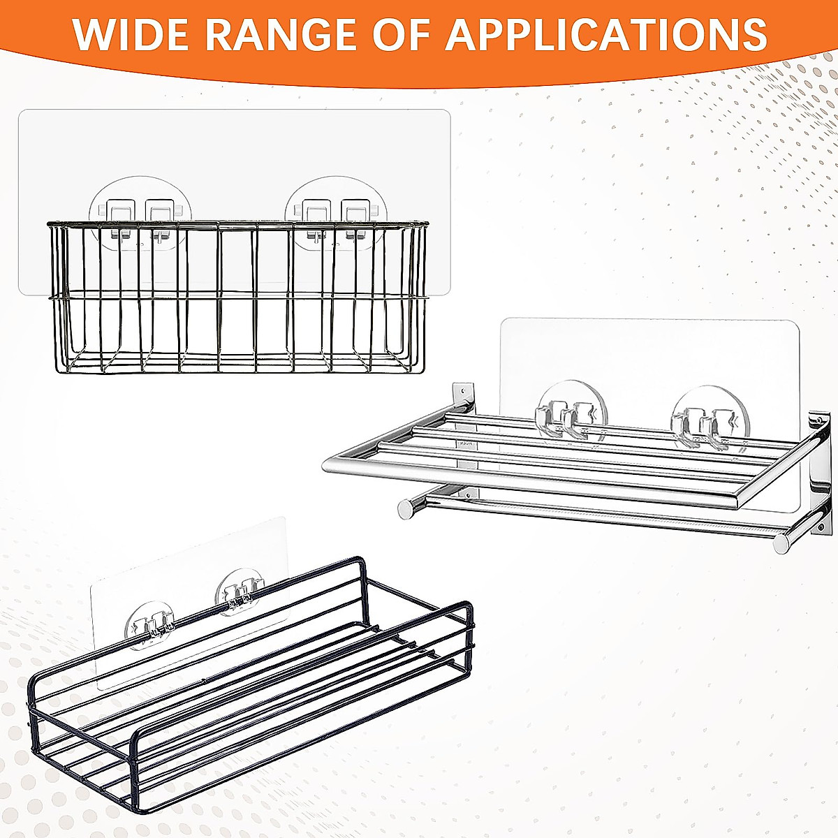 8 Pack Shower Caddy Adhesive for Replacement, Strong Adhesive Sticker Hooks Transparent Adhesive Wall Hooks No Drilling for Shower Caddy Basket Shelf Bathroom Storage Corner Shelves Kitchen Racks