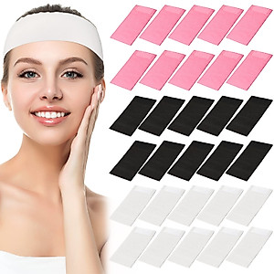 120 Pieces Disposable Headbands for Facials Spa Headbands with Convenient Closure Stretch Non Woven Skin Care Hair Band Soft for Women Girls Salons Face Washing, Shower, Pink, Black, White