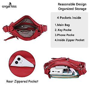 Angel Kiss Crossbody Bags for Women Washed Leather Shoulder Bags Multi Pocket Soft Hobo Purses and Medium Handbags