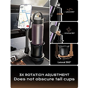 LISEN Cup Holder Expander Phone Mount for Car Tough 2-in-1 Cup Phone Holder for Car Mount, Adjustable Base & Clamp Cell Phone Holder for Car Fit Car, Truck, SUV, Tesla, Fit All iPhone & Android