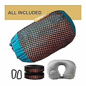 LAISHSNAIL Camping Hammock with Neck Pillow, Portable Mesh Ice-Silk Polyester Outdoor Double Hammocks with 2 Tree Straps, 500 lbs Load Capacity, Perfect for Camping Outdoor/Indoor Patio(Blue)
