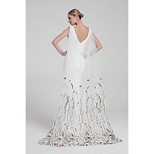 YHDDYG Wildflower Floral Embroidery Shoulder Cape Veil Secret Garden Veil with Comb Cathedral Bridal Wedding Veil S117 (Ivory Tulle)