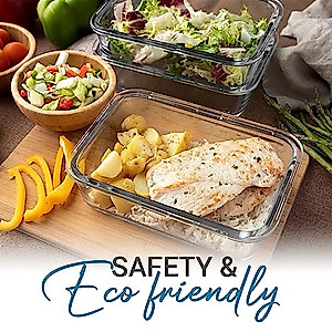 16 Piece Airtight Food Containers + 1 Glass Tumbler -Includes a Wooden Lid, Glass Straw, Cleaning Utensil, Lids Leakproof Microwave Oven Freezer Dishwasher Safe Containers Borosilicate Glass Set