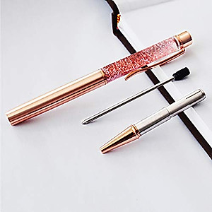 ZZTX 3 Pcs Rose Gold Ballpoint Pens Metal Pen Bling Dynamic Liquid Sand Pen with Refills Black Ink Office Supplies Gift Pens for Christmas Wedding Birthday, with 3 Pcs Velvet Gift Pouches