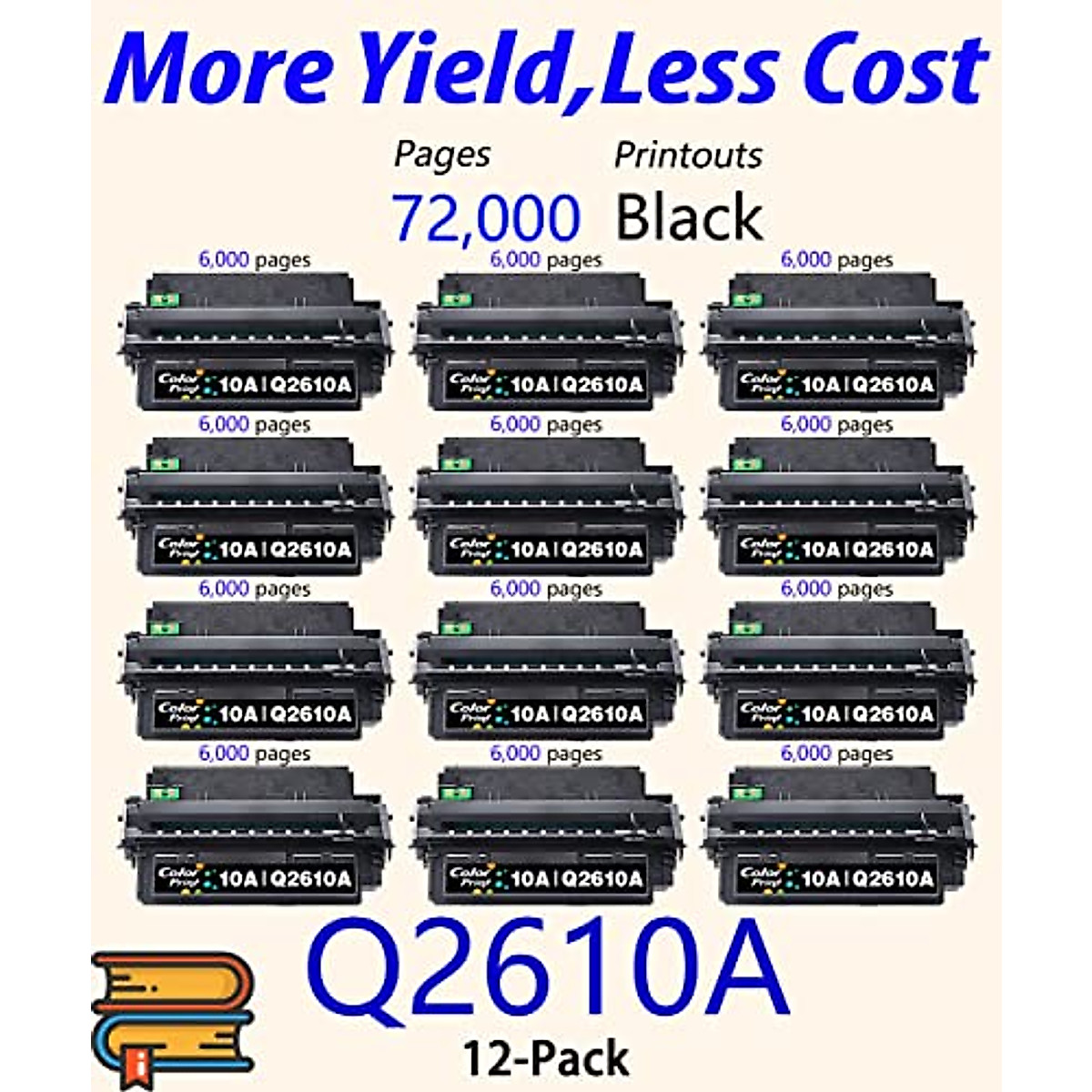12-Pack ColorPrint Compatible 10A 2610A Toner Cartridge Replacement for HP Q2610A Q2610 Used for Laser Jet 2300N 2300D 2300 2300L 2300DN 2300DTN Printers