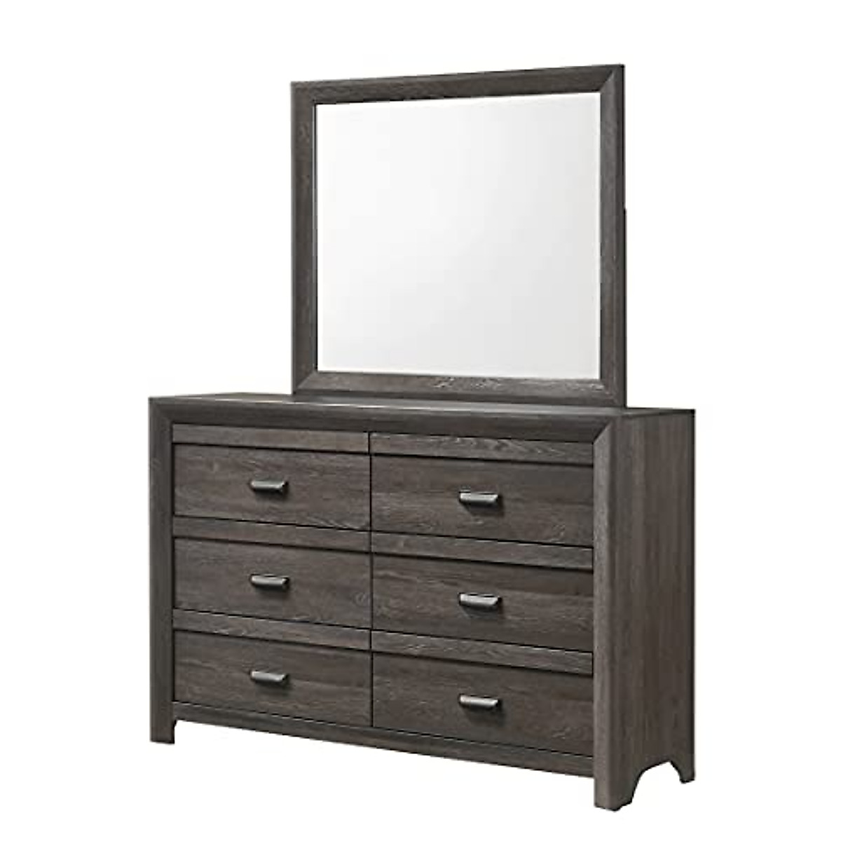 Rustic Style Grayish Brown 4pc King Size Bed Dresser Mirror Nightstand Set Solid Wood Master Bedroom Furniture