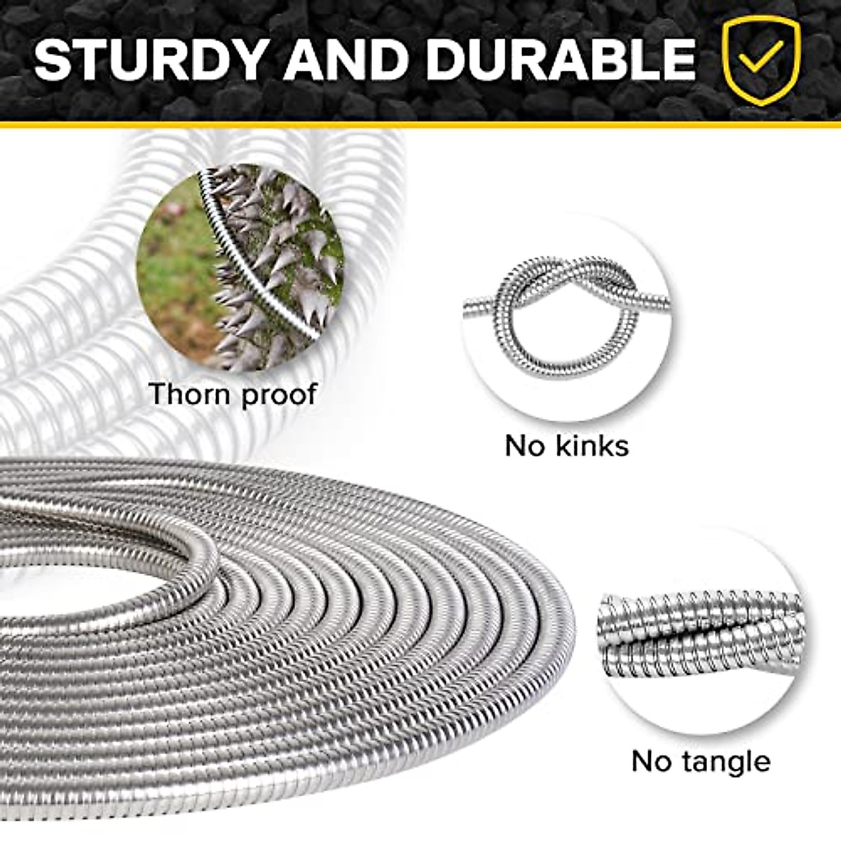 Ainpota Metal Garden Hose 100ft Heavy Duty Stainless Steel Water Hose with 10 Function Sprayer & Metal Fittings Flexible Hose Puncture Proof Hose for Yard, Outdoors, Rv (100FT)