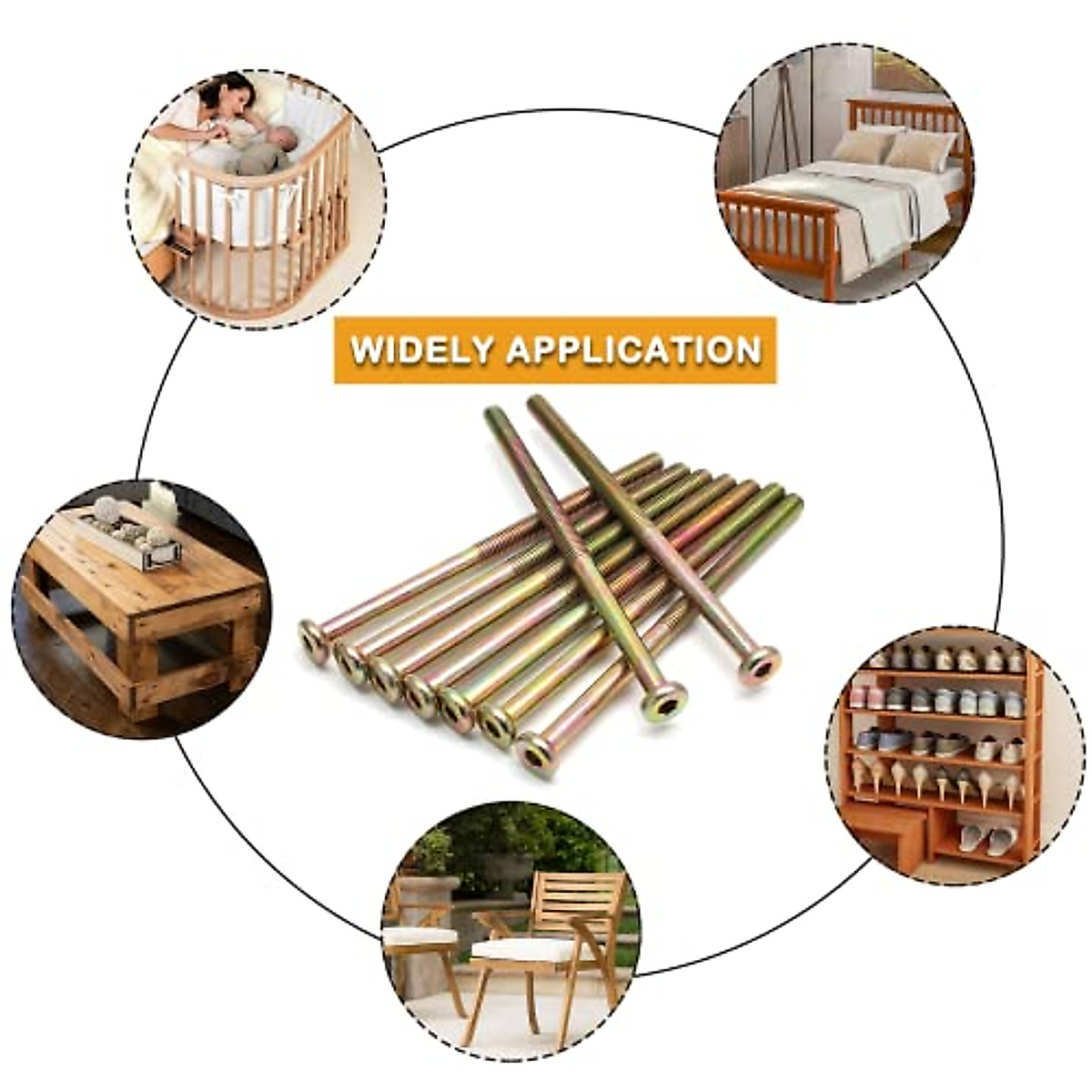 Uenhoy 10 Pack Baby Bed Crib Screw Bolts Kit M6 x 100mm Hex Drive Socket Cap Screws Bolts and Barrel Nuts for Bunk Beds Chairs Crib Cots, Zinc Plated