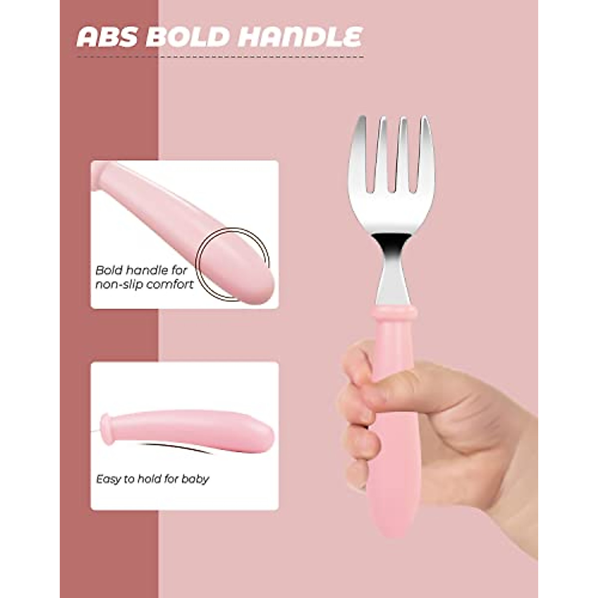 10 pcs Toddler Utensils, Stainless Steel Toddler Silverware Set with Round Handle, Baby Forks for Self Feeding, 5 Toddler Forks and 5 Toddler Spoons, BPA Free