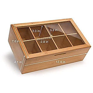 randomgrounds 100% Bamboo Tea Box Storage Organizer, Taller Size Holds 120+ Standing or Flat Tea Bags, 8 Adjustable Chest Compartments, Natural Wooden Finish