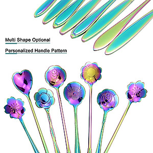 SelfTek 8Pcs Rainbow Flower Spoon Set, 2 Different Size Colorful Stainless Steel Reusable Teaspoons Coffee Sugar Stirring Spoon Dessert Cake Spoons Tea Scoops Table Spoon Mixing Spoon Ice Tea Spoon