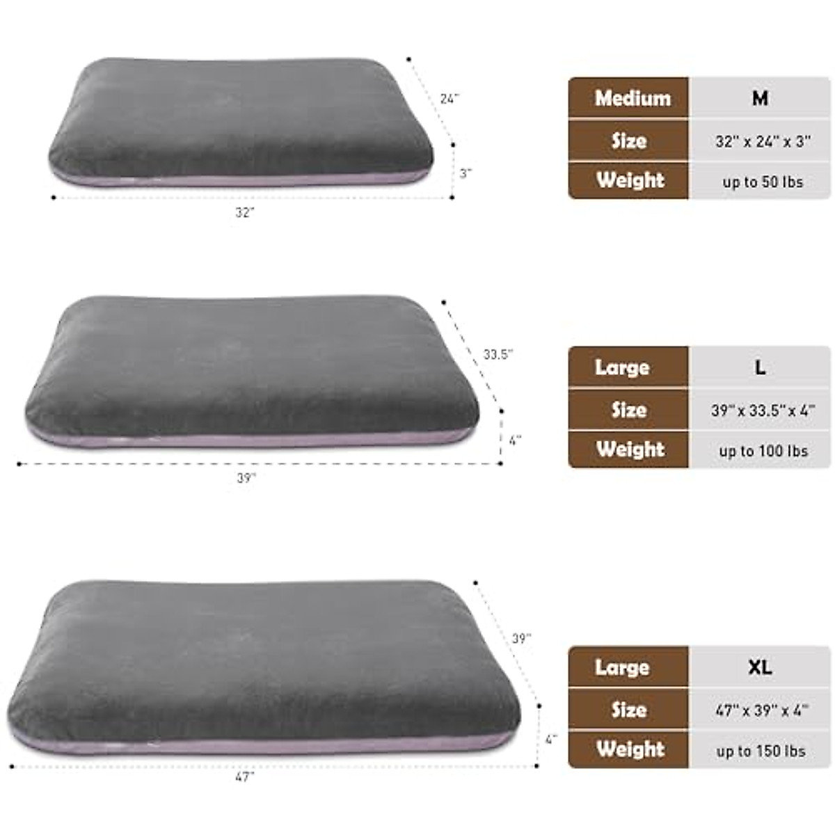 Magic Dog Super Soft Large Dog Bed, 39 Inches Big Dog Beds Orthopedic Foam Pet Beds with Anti Slip Bottom, Dog Sleeping Mattress with Removable and Washable Cover, Light Grey