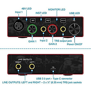 Audio Interface USB Audio Interface with Mic Preamplifier USB Audio Mixer Recorder with 48V Phantom Power, 24 Bit, Support Tablet, Computers and Other Equipment Recording （NO DAW Software included）