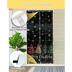 OComster Black Christmas Tree Magnetic Screen Door, Xmas Tree Winter Snowflake Hands Free Screen Mesh Size 38" x 83", Reinforce Heavy Duty Mesh Screen Doors for Patio/Front/Sliding Door