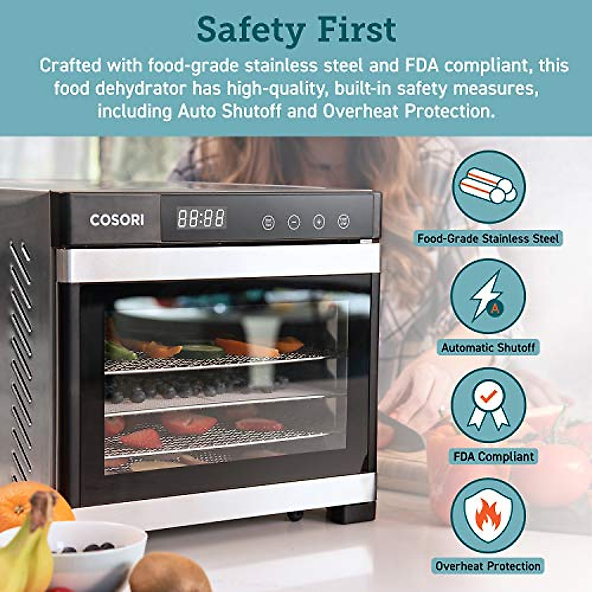 COSORI Food Dehydrator Machine Fruit Roll Sheets, BPA-Free Plastic Tray Liners, for Fruit Leather, Meat, Beef jerky, Herb, Vegetable C267-2FR, 2 Pack, White