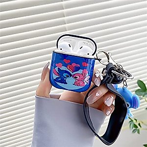 OINbxw for Airpod Case Cover, Airpod Case Personalized Custom with Lanyard Keychain Cool Cartoon Cute Anime Design Series Airpod Case for Women Girls Wireless Airpod 2 Case (Stitch)