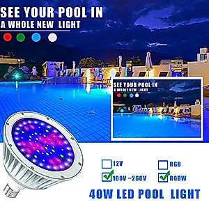Waterproof 120V 40W Color Changing LED Pool Light Bulb for Inground Swimming Pool,Fit in for Pentair and Hayward Pool Light Fixtures (120V RGBW)