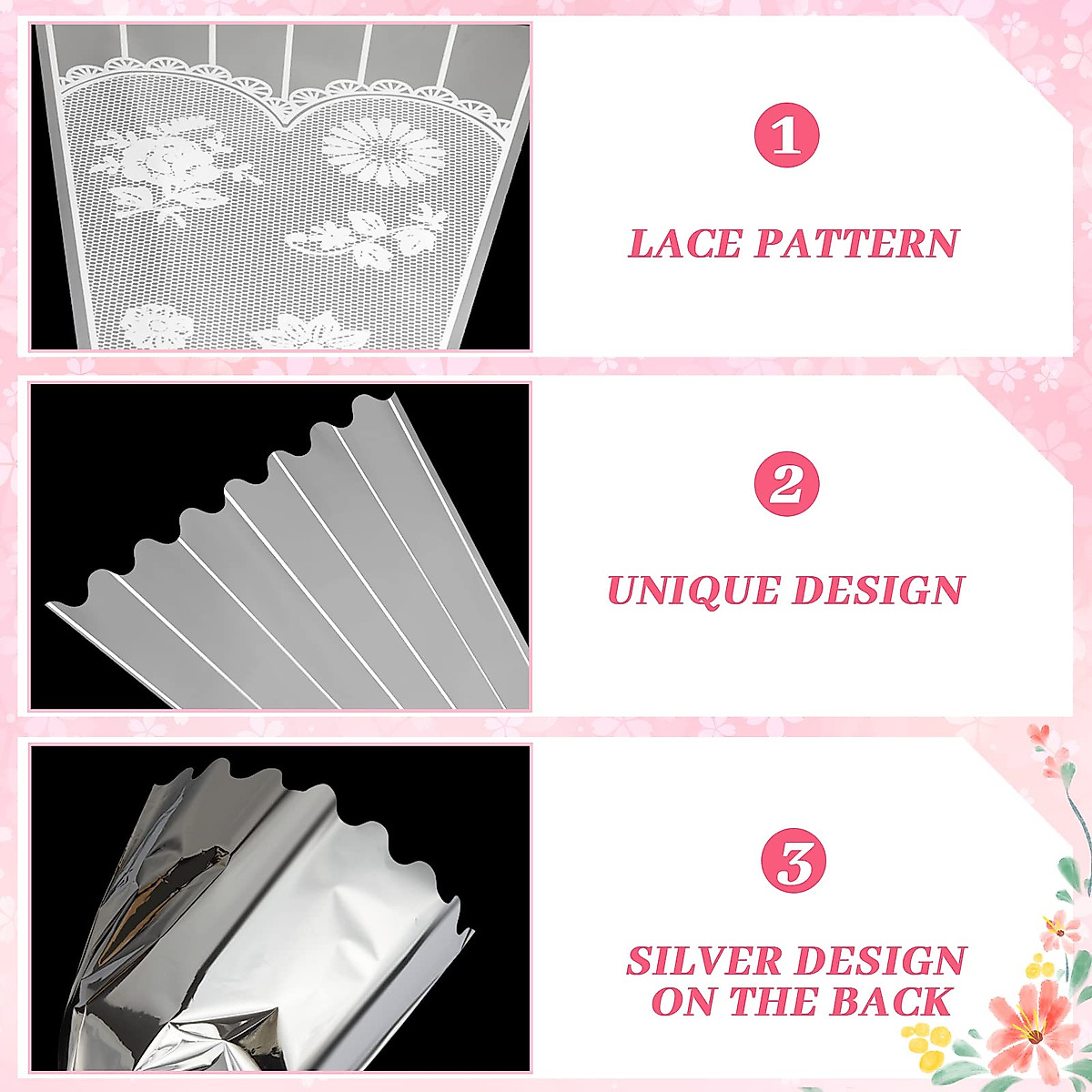 150 Pieces Flower Bouquet Bag Plastic Wrapping Bags Clear Floral Bouquet Sleeve with Strip and Lace Decor Disposable Cellophane Sleeves Transparent Flower Bouquet Packaging Bags for Wedding, Birthday