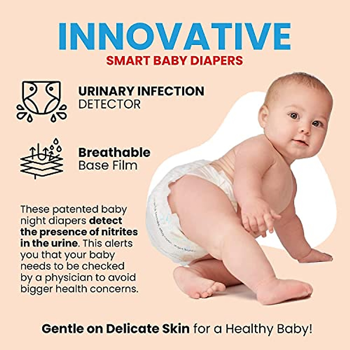 Smart Baby Diapers - Urinary Tract Infection Detection - Hypoallergenic - Paraben Free - Dye Free (Size 2, 96 Count)