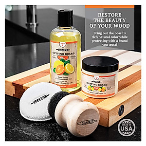 CLARK’S Cutting Board Oil and Wax Kit – Includes Food Grade Mineral Oil (12oz), Finishing Wax (6oz), Applicator, & Buffing Pad to Clean and Protect Wood, Enriched with Natural Lemon & Orange Extract