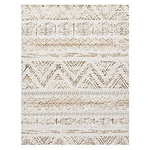 Area Rug Living Room Carpet: 5x7 Large Moroccan Soft Fluffy Geometric Washable Bedroom Rugs Dining Room Home Office Nursery Low Pile Decor Under Kitchen Table Light Brown/Ivory