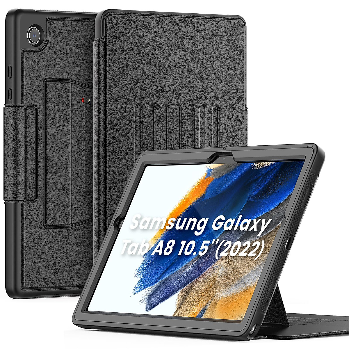 Wgdttve Case for Samsung Galaxy Tab A8 Case 10.5" 2022 (SM-X200/SM-X205/SM-X207), Shockproof Leather Case with Auto Sleep/Wake Smart Cover Multi-Angle Magnetic Stand, S Pen Holder & Card Slot, Black