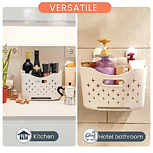 Generic Multipurpose Foldable Storage Caddy with 2 Suction Cup Hooks, Best Used as Bathroom Organizers and Shower Caddy, Portable and Easy-to-Clean, Holds up to 4KG, white