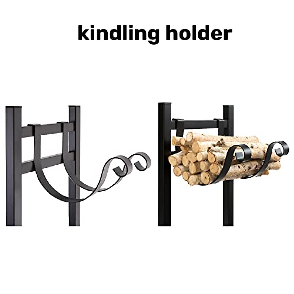 DOEWORKS Heavy Duty Firewood Racks 3 Feet Indoor/Outdoor Log Rack with Kindling Holder, 30 Inch Tall, Black