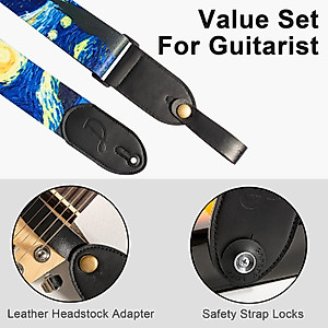 Dulphee Guitar Strap, W/Free 2 Locks & 1 Button, Ultra Comfortable Shoulder Straps for Bass, Electric & Acoustic Guitars (Van Gogh Starry Night)
