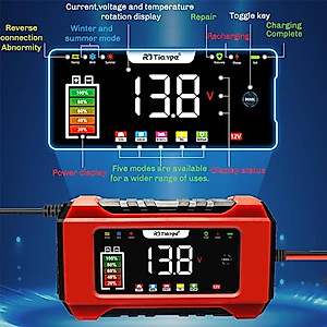 Car Battery Charger, 12V 6A Smart Battery Trickle Charger Automotive 12V Battery Maintainer Desulfator with Temperature Compensation for Car Truck Motorcycle Lawn Mower Marine