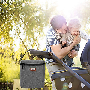 CURMIO Baby Bottles Cooler Bag with Ice Pack for 4 Bottles, up to 9 oz/270ml, Insulated Breastmilk Cooler and Ice Pack for Daycare Travel Nursing Mom, Grey