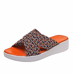 Bravetoshop Women's Wedge Slippers Open Toe Platform Sandals Crisscross Braided Slides Shoes (Red,8.5 US)