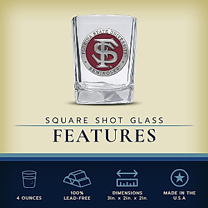 Heritage Pewter Florida State University Square Shot Glass | Hand-Sculpted 1.5 Ounce Shot Glass | Intricately Crafted Metal Pewter Alma Mater Inlay