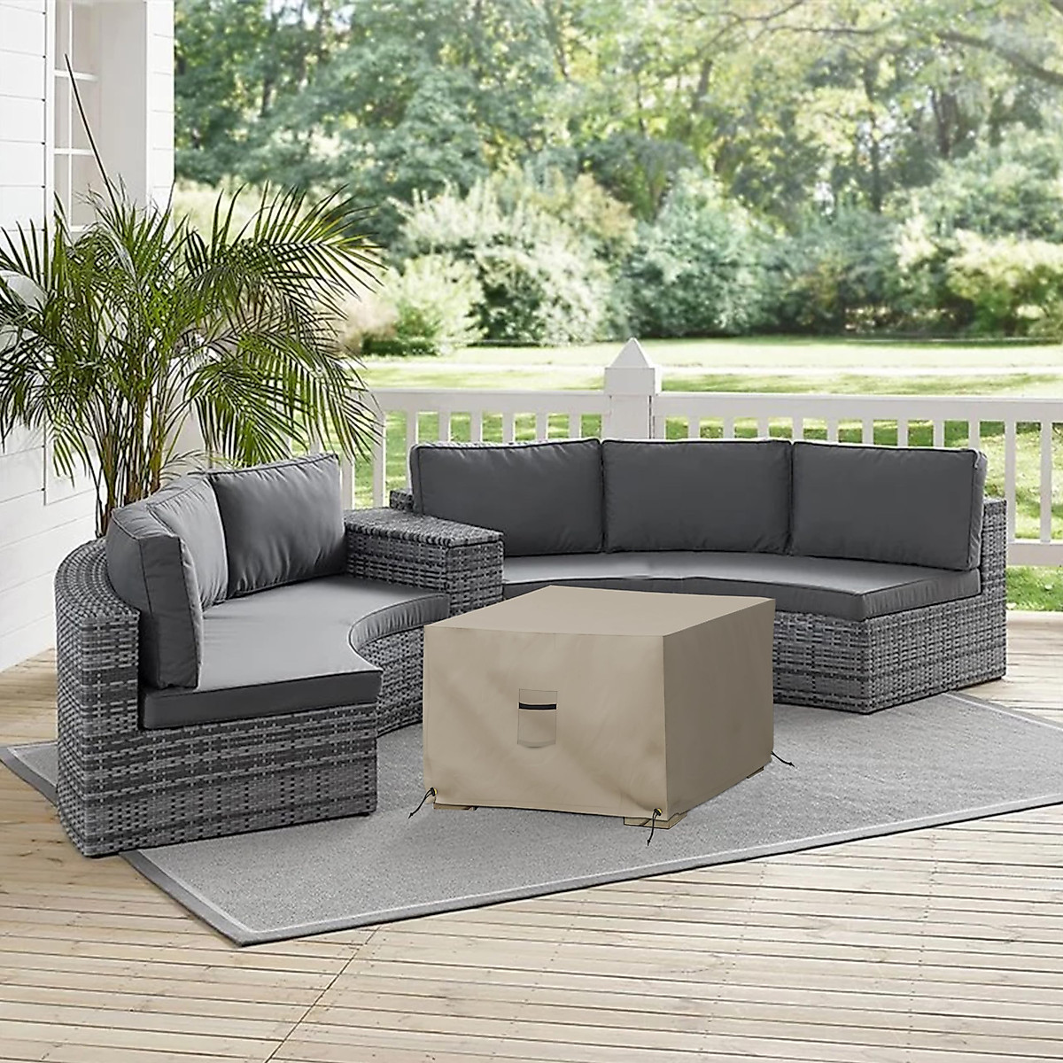 Covers & All Outdoor Ottoman Cover, 12 Oz Waterproof Ottoman Slipcover with UV-Resistant Properties, Square Patio Furniture Cover Suitable for Indoors/Outdoors (23" L x 23" W x 18" H, Beige)