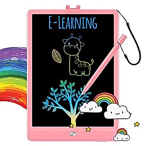 TEKFUN LCD Writing Tablet Doodle Board, 10inch Colorful Drawing Tablet Writing Pad, Girls Gifts Toys for 3 4 5 6 7 Year Old Girls Boys (Pink)