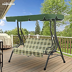 Zupapa Upgraded Outdoor Patio Swing Chair w/Thickened 3-Person Armrest Seat, Canopy Swing w/Adjustable Shading, Reinforced Powder-Coated Swing Sets for Backyard, Porch, Poolside, Balcony - Checked