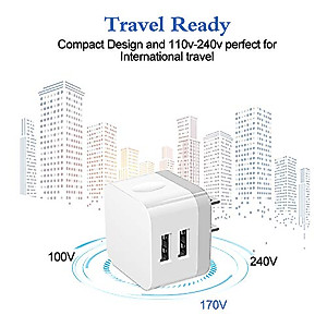 Dual USB Wall Charger, 2Pack 2.4A Double USB Wall Plug iPhone Fast Charger Block Box Brick Adapter for iPhone 14 13 12 11 Pro Max XS X 8 Plus,Samsung Galaxy S23 A53 A73 S22 S21 S20 S10 Note20 Ultra,LG