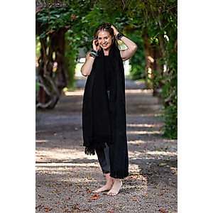 Om Shanti Crafts Meditation Shawl or Meditation Blanket, Wool Shawl or Wrap, Oversize Scarf or Stole, Wool Throw, Indian Blanket. Unisex (Black)