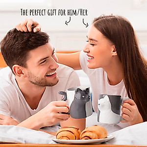 MIAMIO - Kissing Cat Mugs Set/Coffee Cups, Cat Lover Gifts for Men/Women