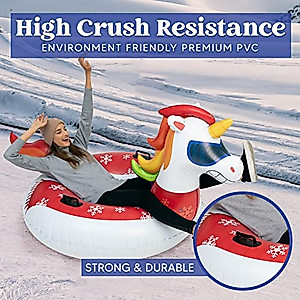 JOYIN 47” Inflatable Snow Tube, Heavy-Duty Snow Tube for Sledding, Great Snow Sled for Kids and Adults, Blow Up Snow Sled with Handles for Boys and Girls Family Winter Fun Activities(Unicorn)
