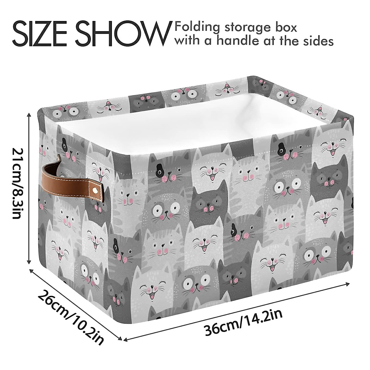 DXTKWL Animal Cat Kitten Pattern Storage Basket Bin with Handles, Large Rectangular Storage Cube Collapsible Storage Box Organizer Decor for Kids Toys Nursery Shelf Closet Bathroom Basket 1 Pack