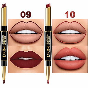 evpct 6Pcs Waterproof Lip Liner and with Lipstick Set Kit Last All Day DNM Chestnut Nude Dark Brown Matte Red 24 Hour long lasting 24 pen labiales mate 24 horas originales