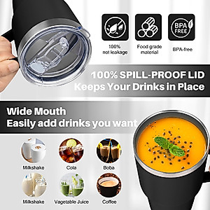 GUDEMAO 30 oz Tumbler with Handle, Stainless Steel Insulated Tumbler with Lid and Straw, Double Wall Vacuum Insulated Coffee Mug Tumbler, Insulated Coffee Thermal Cup for Cold and Hot (Black)