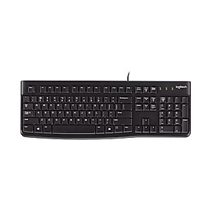 Logitech K120 Wired Keyboard for Windows, Plug and Play, Full-Size, Spill-Resistant, Curved Space Bar, Compatible with PC, Laptop - Black