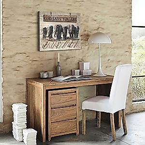 WALLOHERE Rustic Elephant Canvas Wall Art God Says You Are Inspirational Quotes Pictures Decor Farmhouse Bible Verses For Living Room Bedroom Framed Ready To Hang 12x16 Inch …