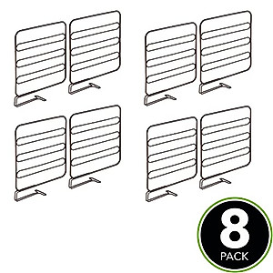 mDesign Versatile Metal Wire Closet Shelf Divider and Separator for Storage and Organization in Bedroom, Bathroom, Kitchen and Office Shelves - Easy Install - 8 Pack - Bronze