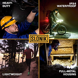 SLONIK Rechargeable Headlamp for Adults - 1000 Lumens Super Bright 60 ft Beam LED Flashlight - Lightweight, Heavy-Duty, IPX4 Waterproof Hard Hat Light - Camping Gear, Running Headlight, Black