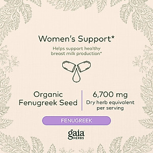 Gaia Herbs Fenugreek Seed - Helps Support Healthy Lactation and Breast Milk Production* - Made with Organic Fenugreek Seeds - 60 Vegan Liquid Phyto-Capsules (Up to 15-Day Supply)
