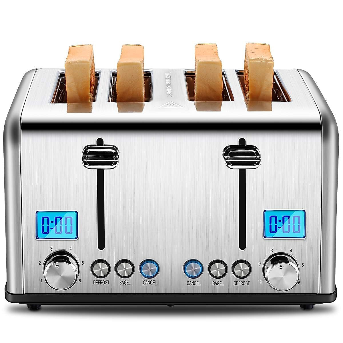 4 Slice Toaster, Roter Mond Countdown Stainless Steel Toaster with Bagel, Defrost, Cancel Function, Dual Toaster Extra Wide Slots, 6 Bread Shade Settings Bread Toaster, Removable Crumb Trays, 1650W