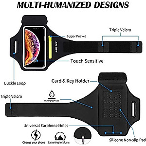 Cell Phone Running Armband with Airpods Zipper Pocket Armband Case Running Holder For iPhone 14/14 Pro Max/13/13 Pro/12 Pro Max/12 Pro /11 Pro Max,Galaxy S20 S10,Sweatproof Arm Band with Card/Key Bag